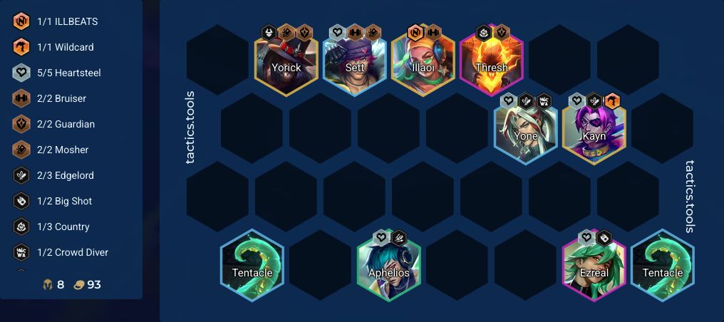 5 Heartsteel, 2 Bruiser, 2 Guardian, 2 Mosher - TFT Team Builder Set 10