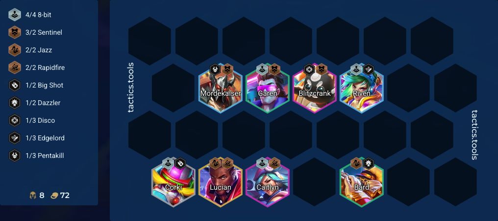 4 8-bit, 2 Jazz, 2 Rapidfire, 2 Sentinel - TFT Team Builder Set 10