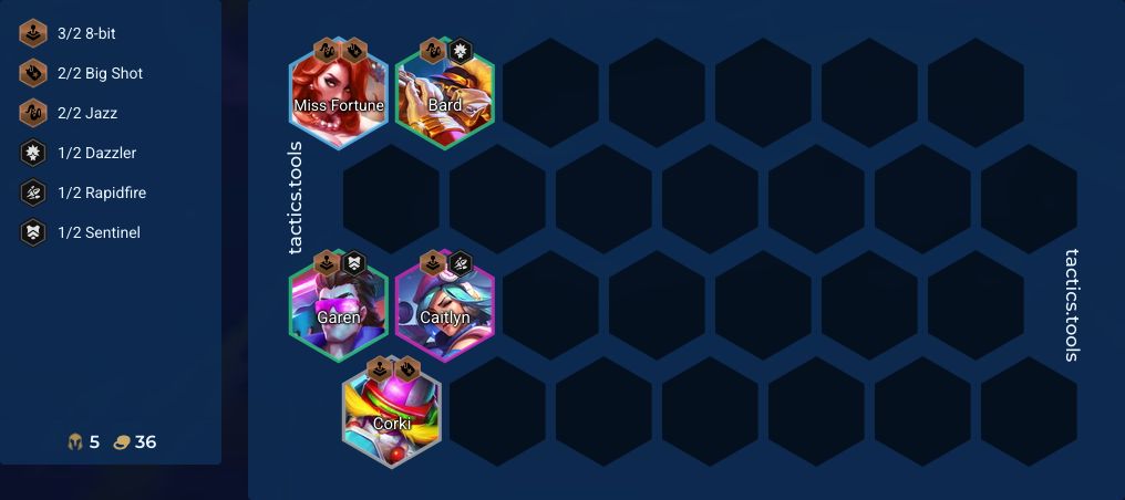 2 8-bit, 2 Big Shot, 2 Jazz - TFT Team Builder Set 10