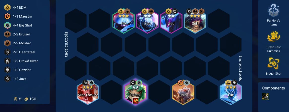 4 Big Shot, 4 EDM, 2 Bruiser, 2 Mosher - TFT Team Builder Set 10