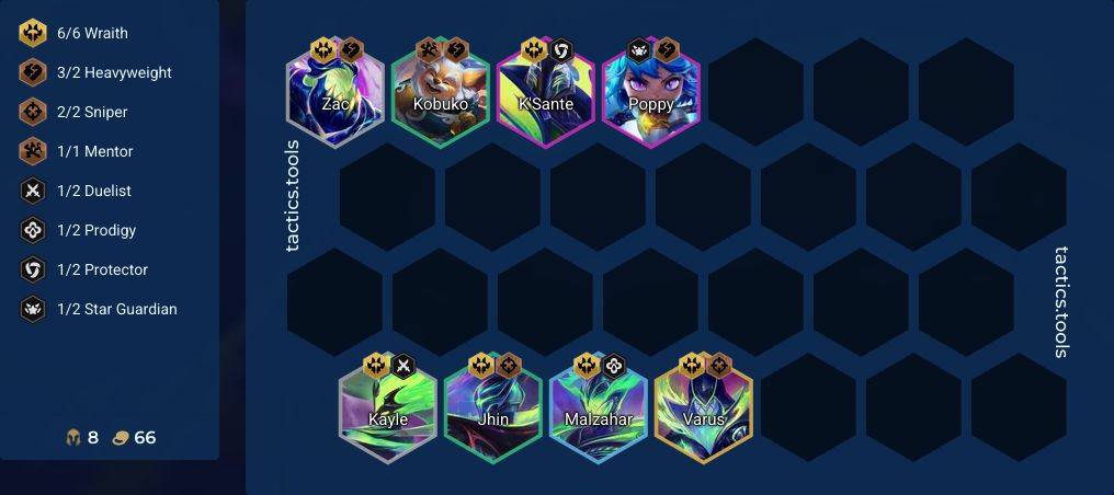 6 Wraith, 2 Heavyweight, 2 Sniper, 1 Mentor - TFT Team Builder Set 15